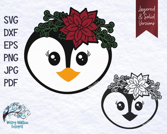 Christmas Penguin SVG Penguin with Flowers Winter Penguin | Etsy