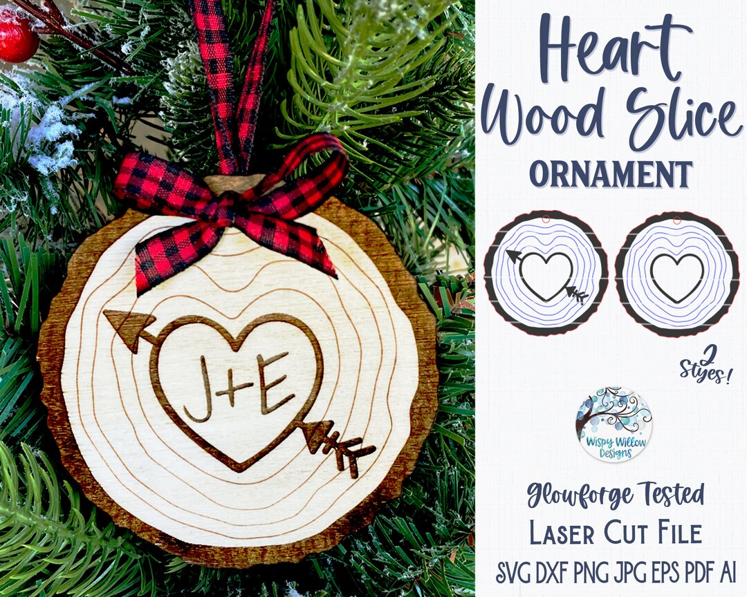 Heart Wood Slice Christmas Ornament SVG File for Glowforge or Laser ...