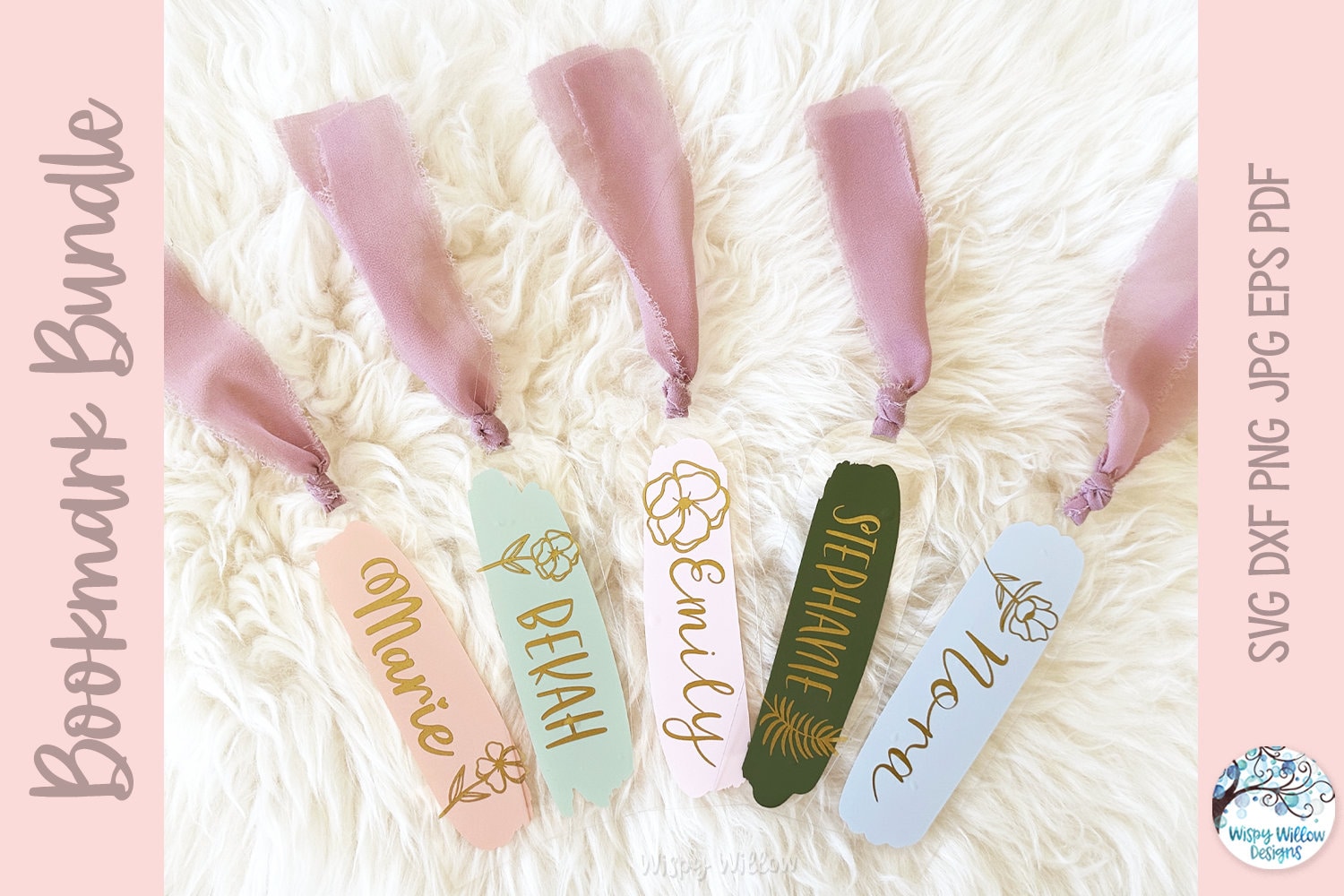 Spring Bookmark SVG Bundle for Cricut, Personalized Floral Bookmark ...