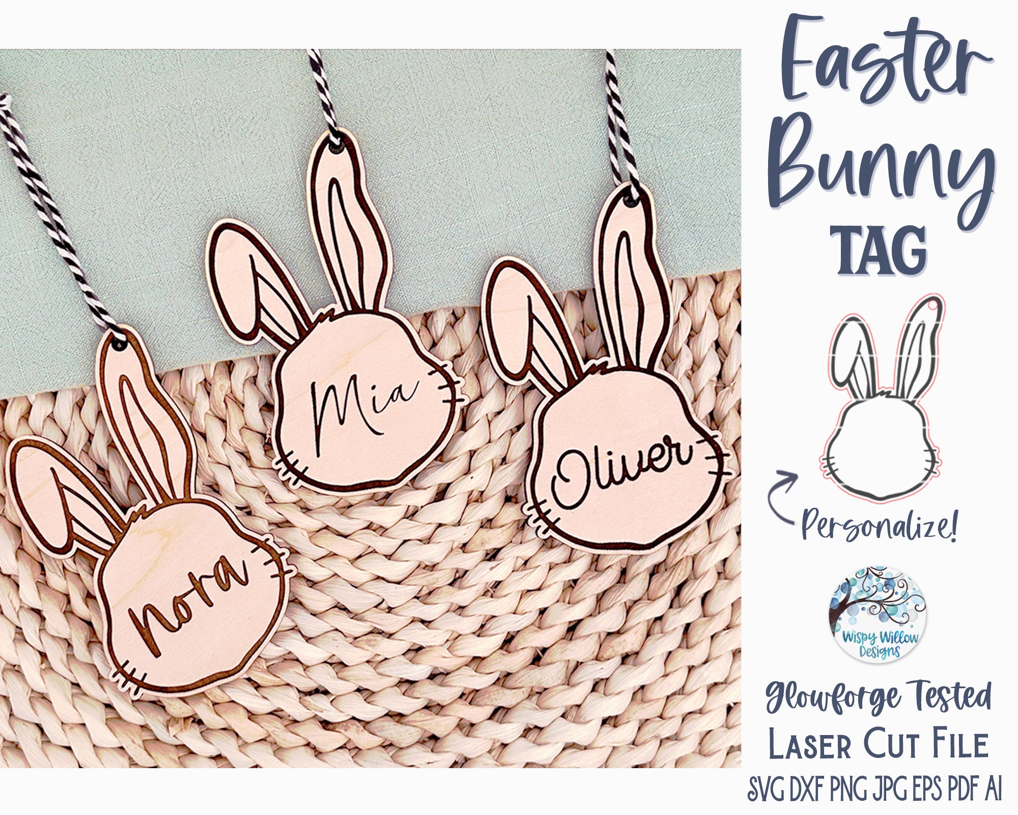 Easter Bunny Tag SVG File for Glowforge or Laser Cutter - Etsy