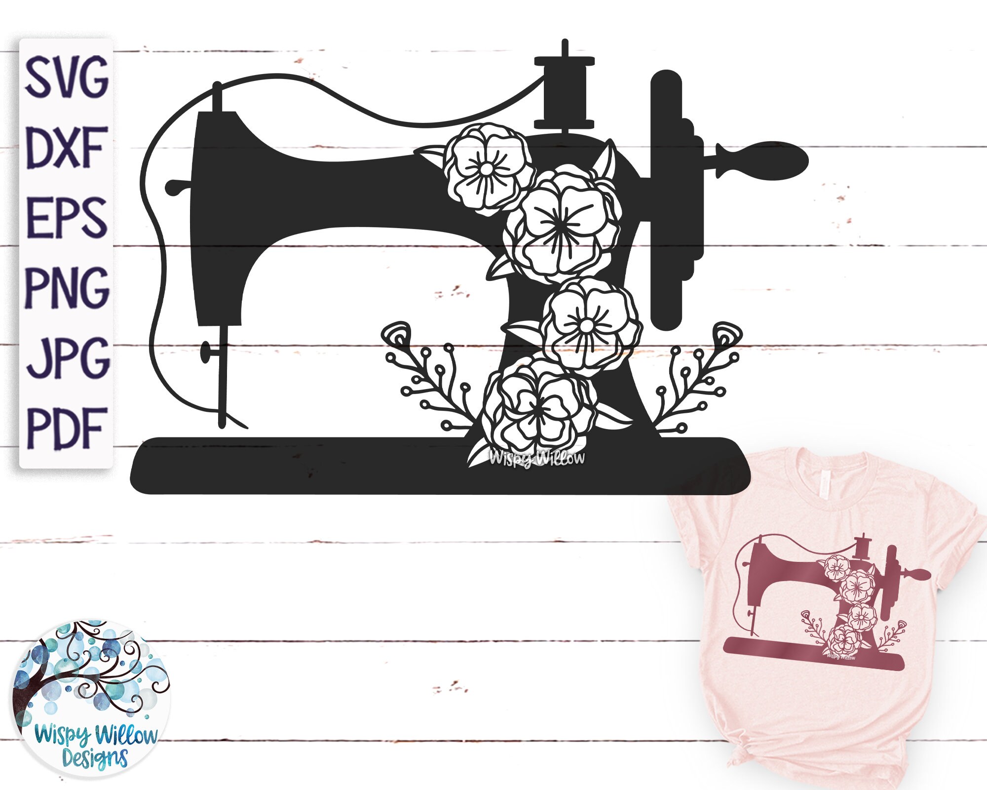 Floral Sewing Machine SVG, Vintage Sewing Machine With Flowers, Floral ...
