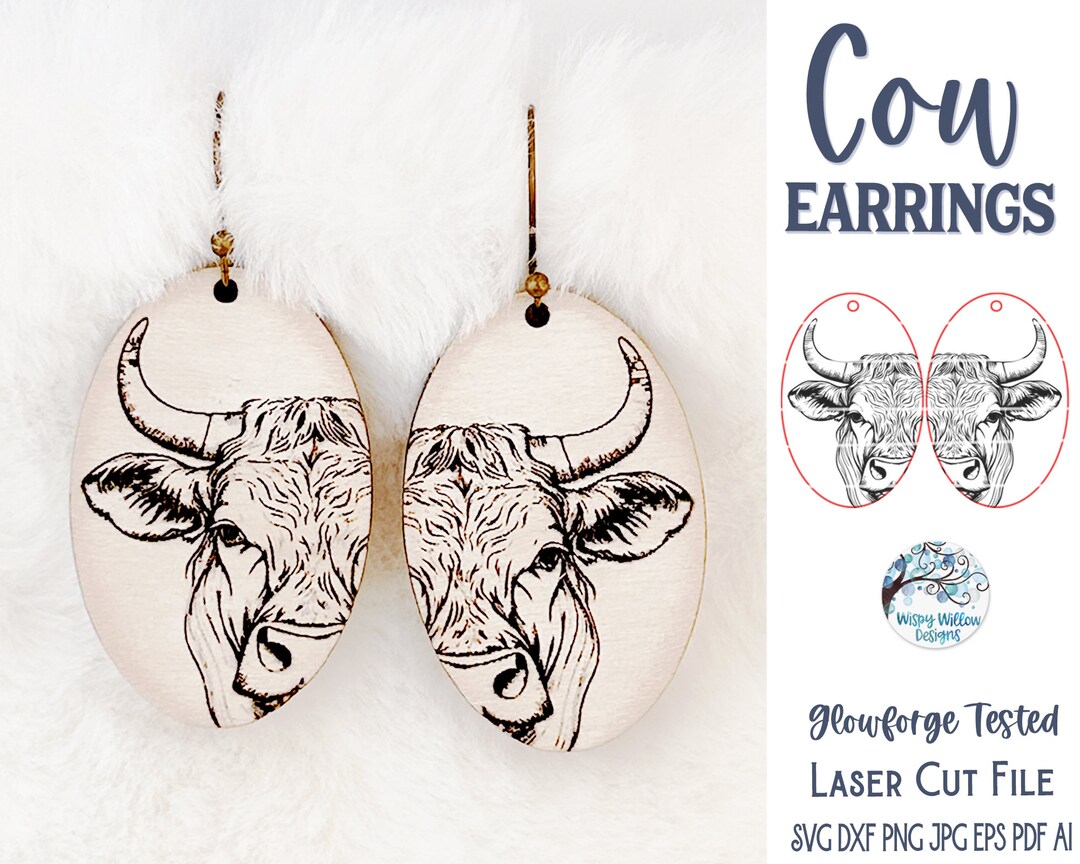 Cow Earring SVG File for Glowforge or Laser Cutter, Farm Animal ...