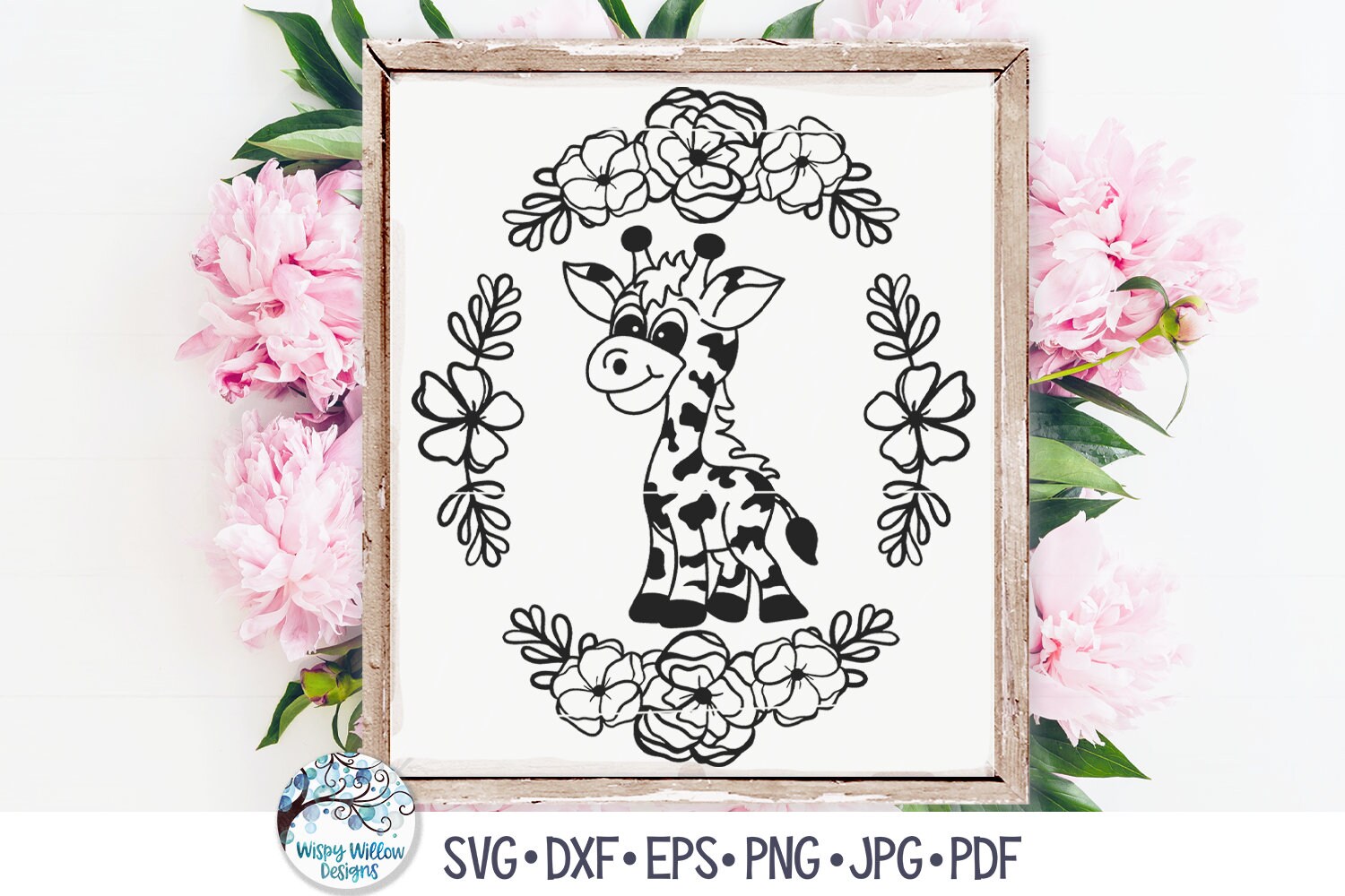 Floral Giraffe SVG Oval Flower Frame With Giraffe Svg Baby | Etsy