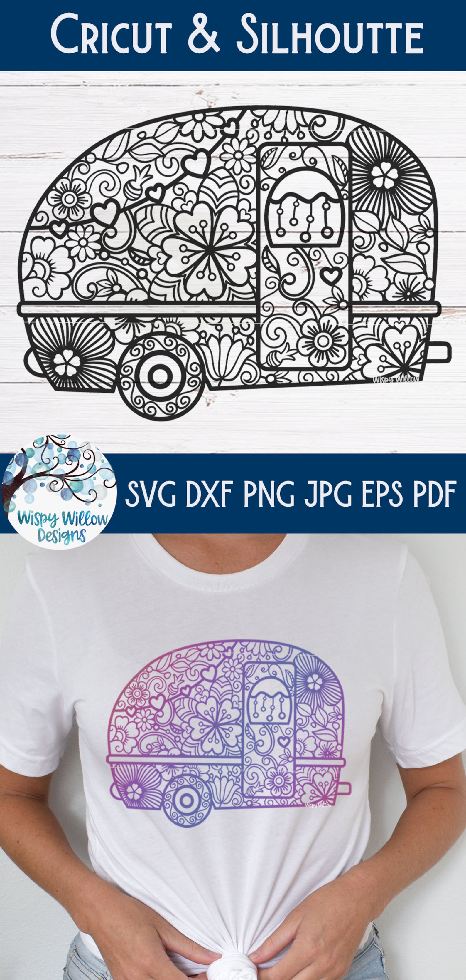 Camper Zentangle SVG, DXF, Png, Camper Mandala SVG, Camping Trailer Svg ...
