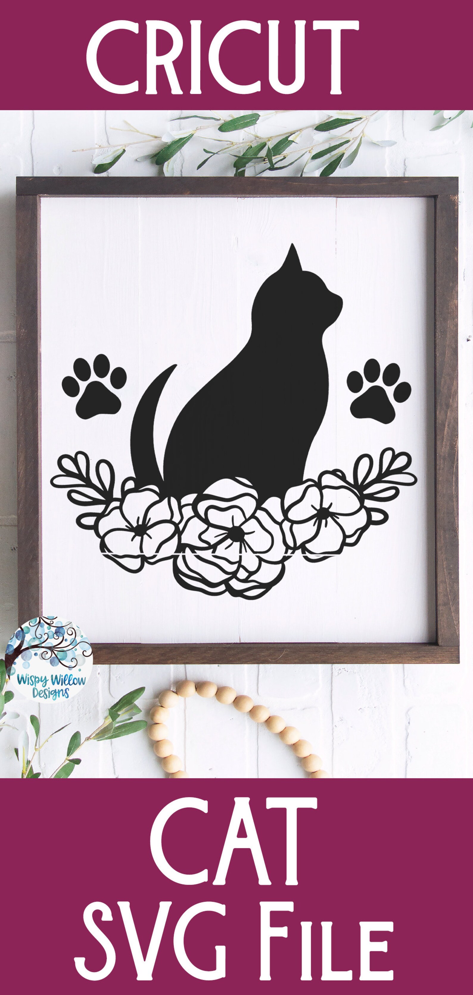 Cat With Flowers SVG Floral Cat Svg Cat and Flowers Girl - Etsy