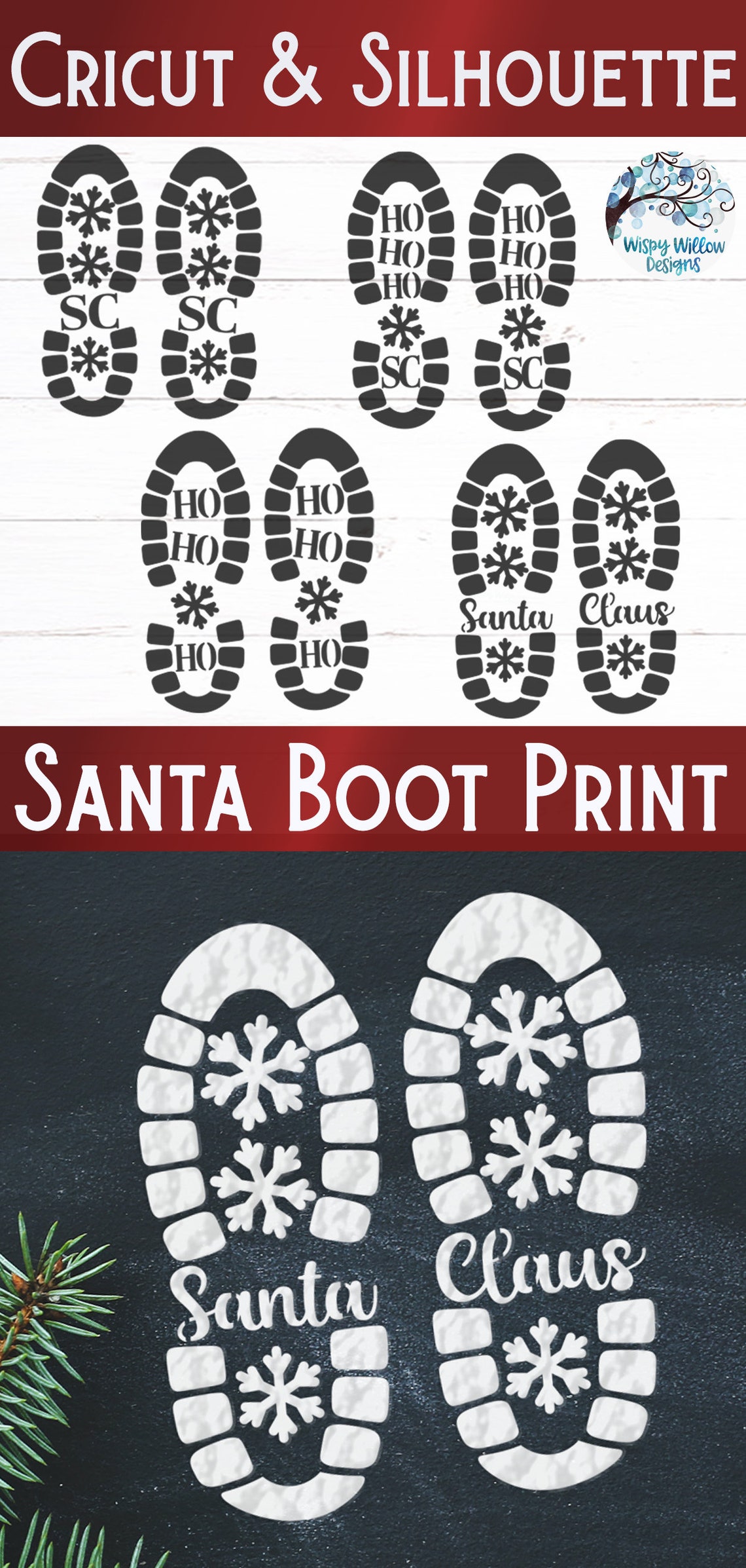 Santa Boot Print Stencils SVG Bundle, Santa Claus Boot, SVG, DXF, Santa ...