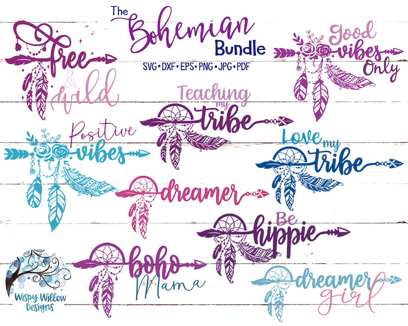 The Bohemian SVG Bundle, DXF, Png, Jpg, Boho Dreamcatcher With Feathers ...