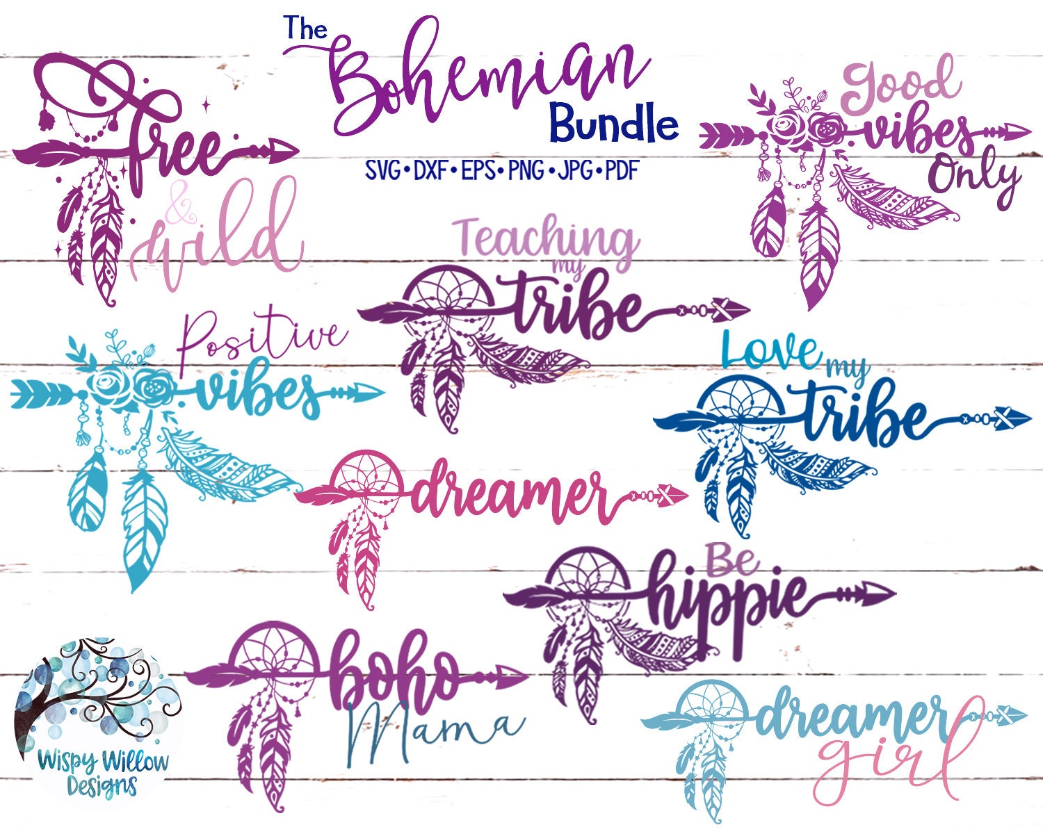 The Bohemian SVG Bundle, DXF, Png, Jpg, Boho Dreamcatcher With Feathers ...