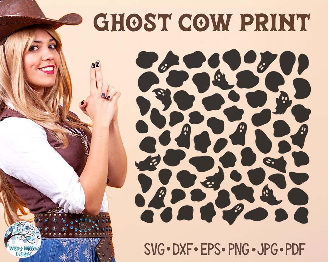 Ghost Cow Print SVG Bundle for Cricut, Halloween Animal Print PNG, Fall ...