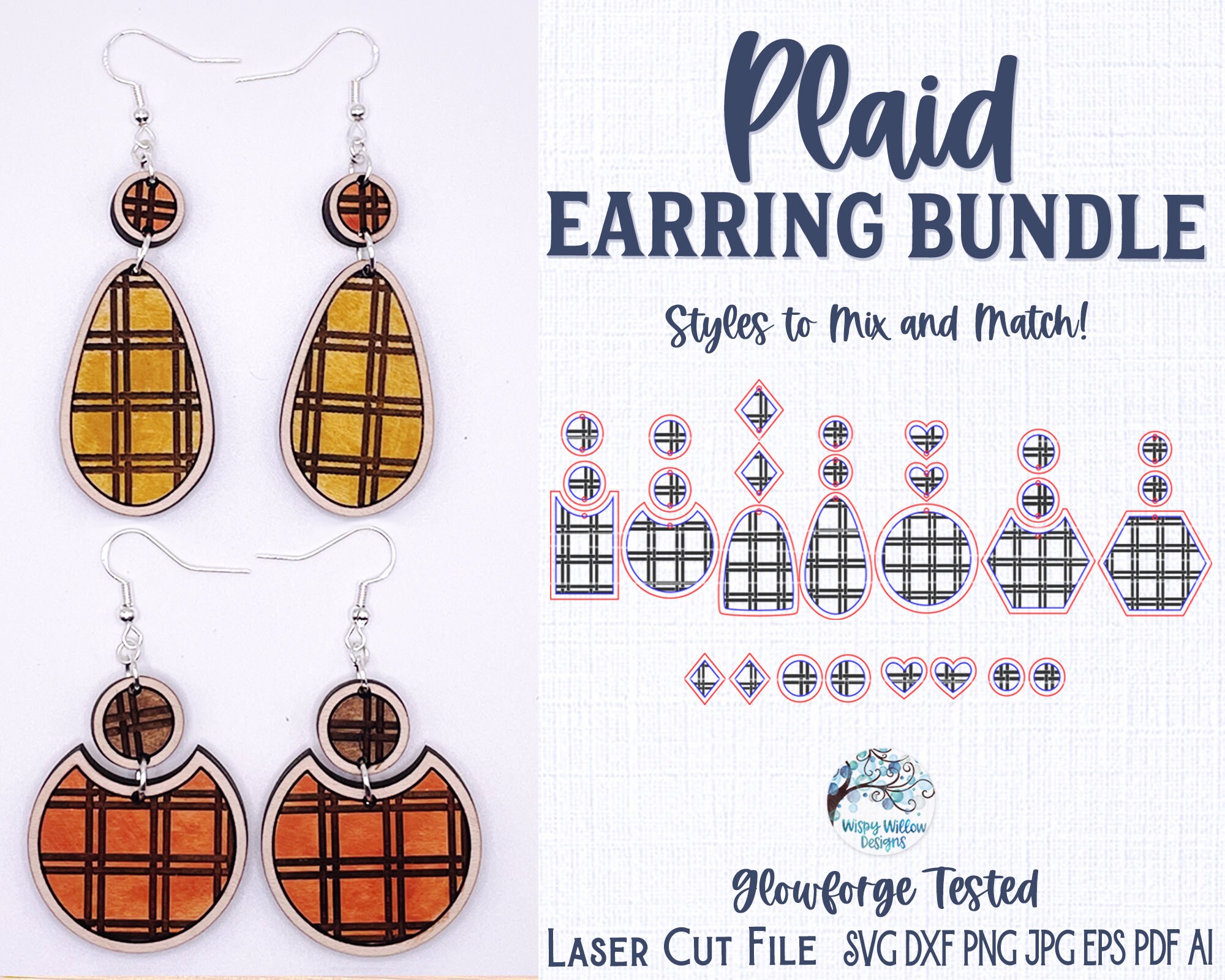 Plaid Earring Bundle File for Glowforge or Laser Cutter Fall - Etsy