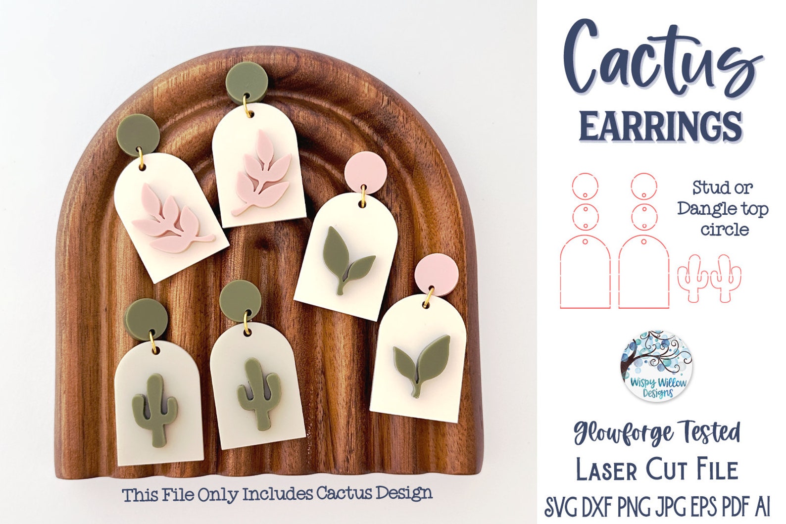 Cactus Earring File SVG for Glowforge or Laser Cutter Modern - Etsy
