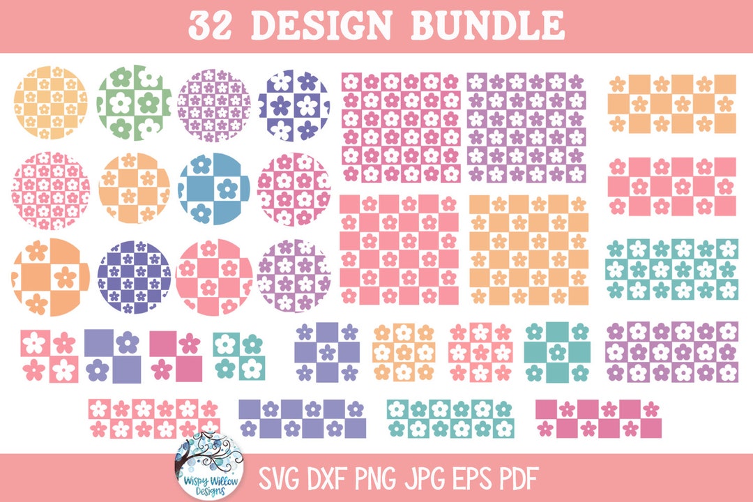 Retro Floral Checkered SVG Bundle, Daisy Checkerboard Pattern for ...