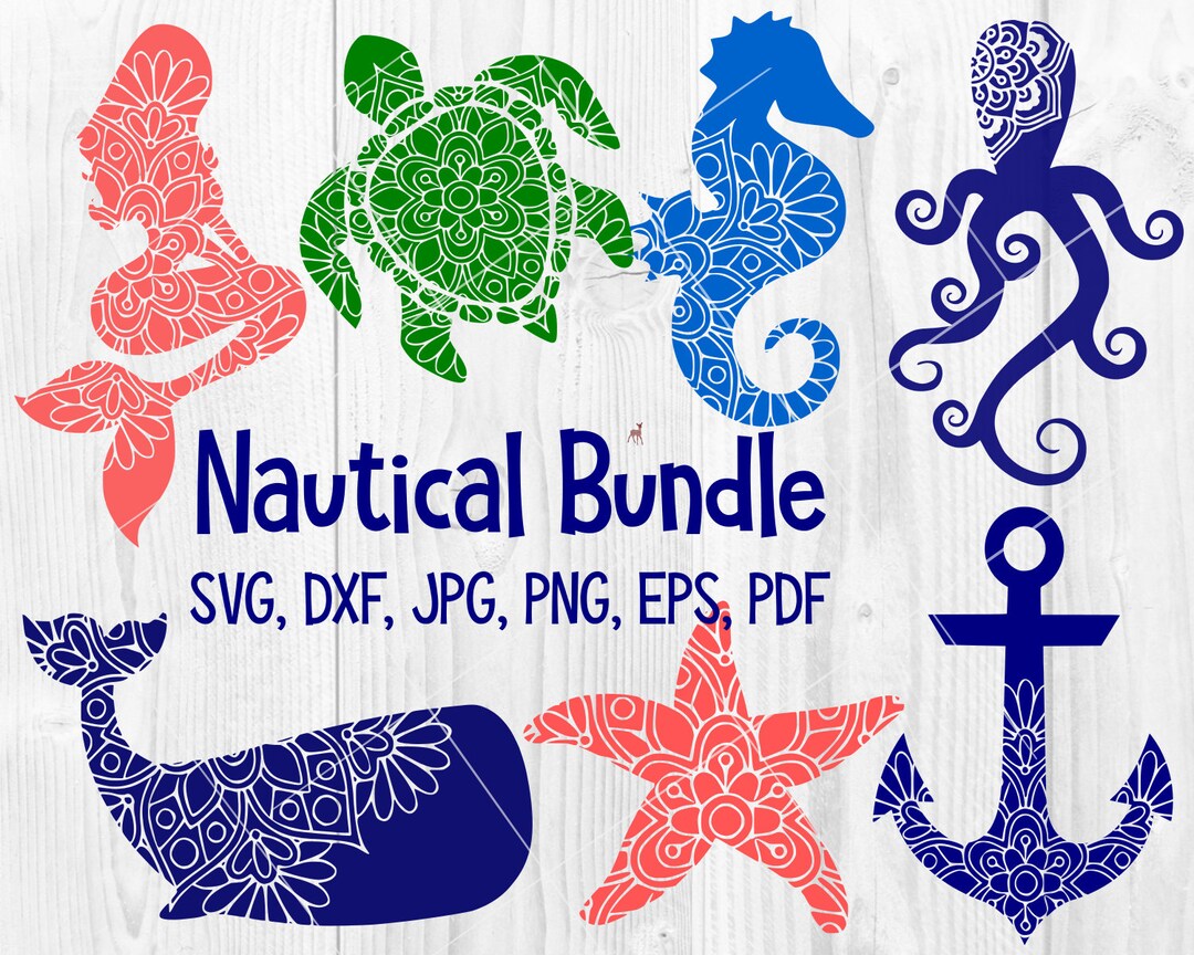 Nautical Mandala SVG Bundle, Mermaid, Whale, Turtle, Starfish, Octopus ...
