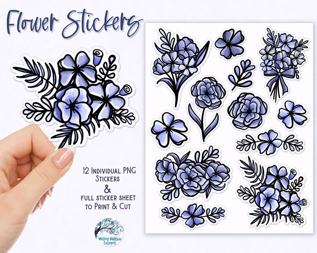 Blue Flower Stickers PNG, Printable Flower Stickers, Floral Printable ...