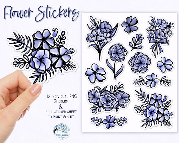 Blue Flower Stickers PNG Printable Flower Stickers Floral | Etsy