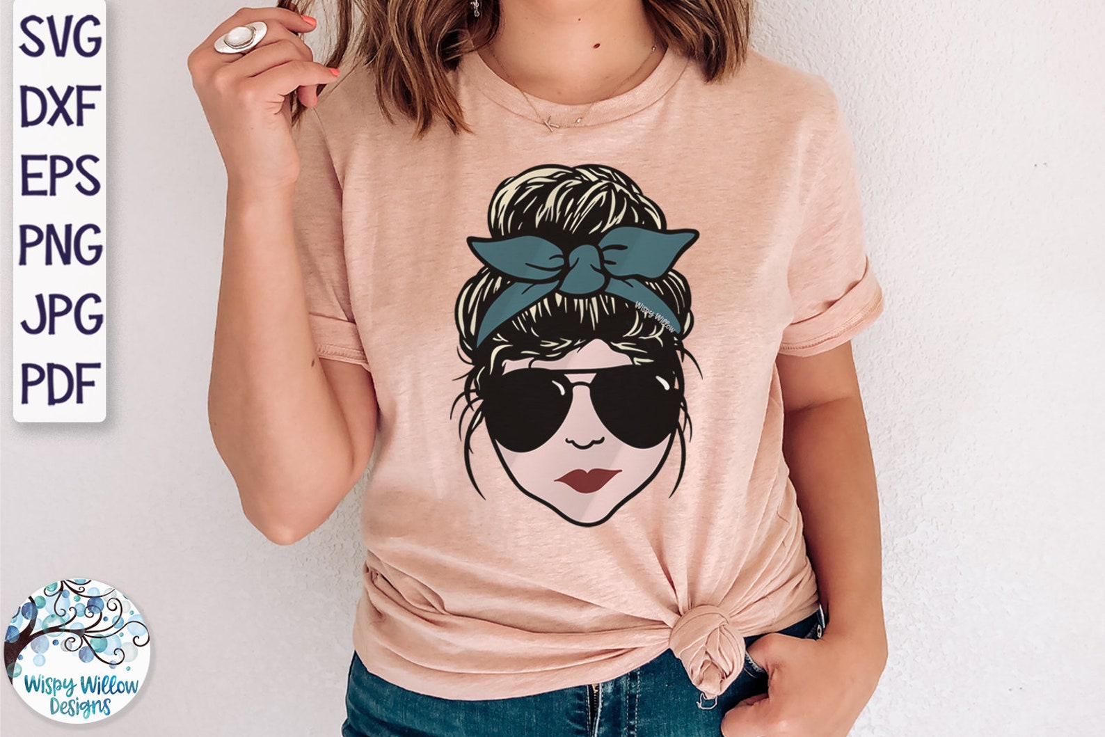 Messy Bun Lady SVG, Mom Bun Svg, Messy Bun Bandana Layered Svg, Sassy ...