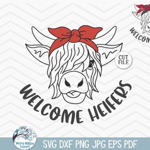 Welcome Hefiers Svg for Cricut, Funny Highland Cow Front Door Sign PNG ...