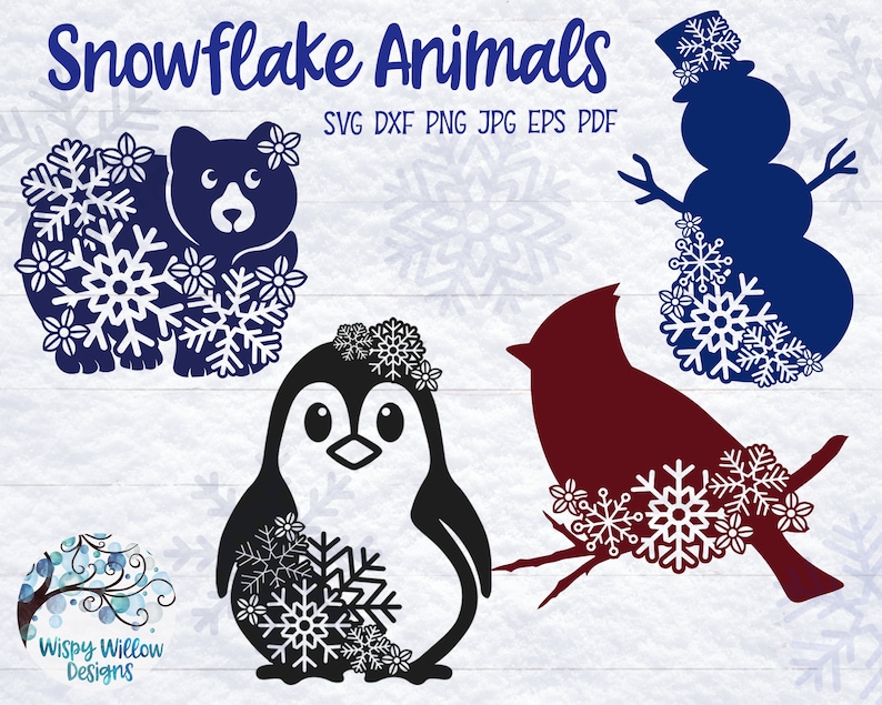 Snowflake Animals SVG Bundle Cardinal SVG Bear Penguin - Etsy