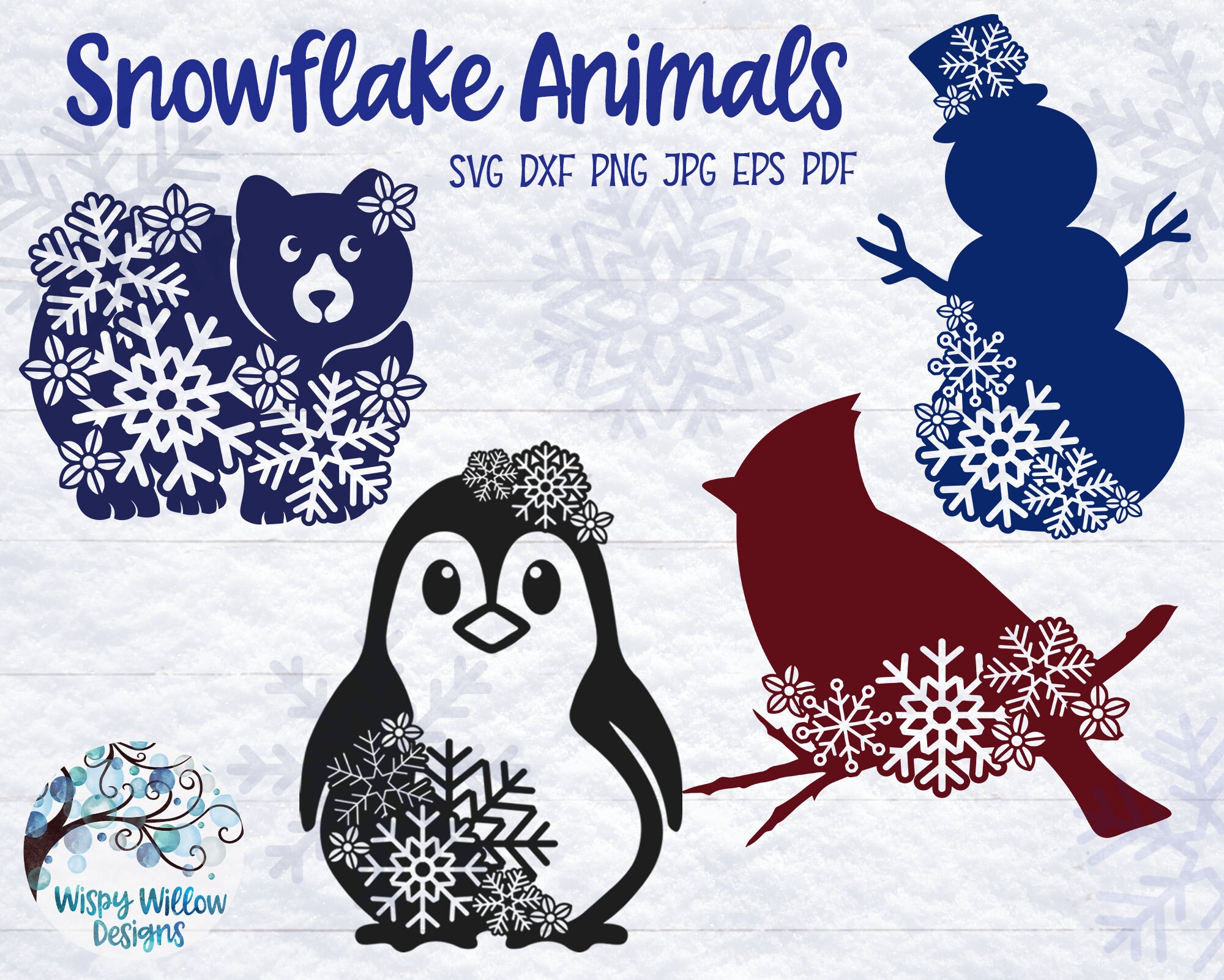 Snowflake Animals SVG Bundle Cardinal SVG Bear Penguin | Etsy