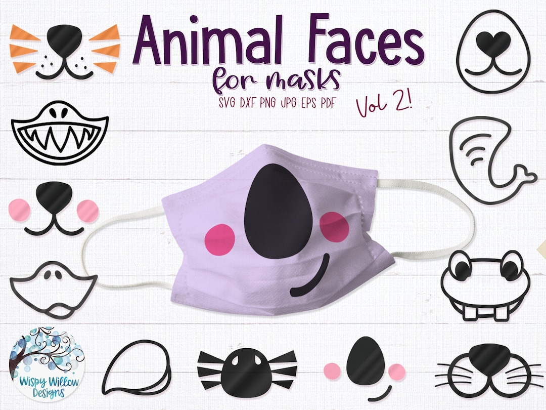 Animal Faces for Masks SVG Bundle, Koala Face, Tiger, Hippo, Zebra ...