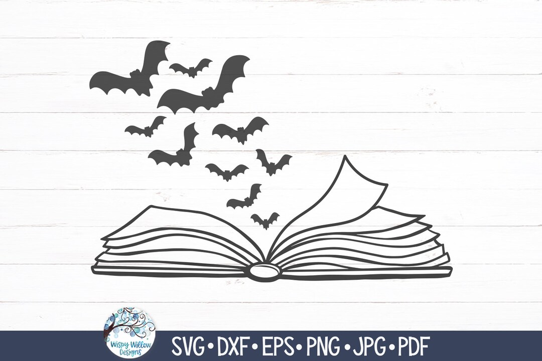 Halloween Book SVG, Reading, Open Book, Library, Spell Book With Bats ...