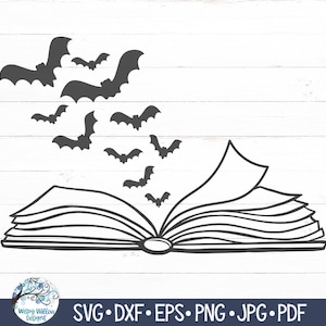 Halloween Book SVG, Reading, Open Book, Library, Spell Book With Bats ...