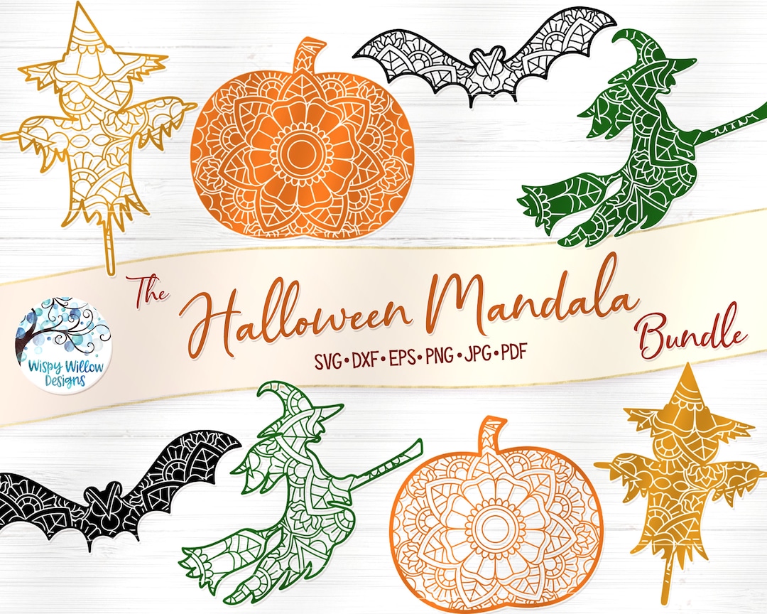 Halloween Mandala SVG Bundle, Witch Mandala, Pumpkin Mandala, Bat ...