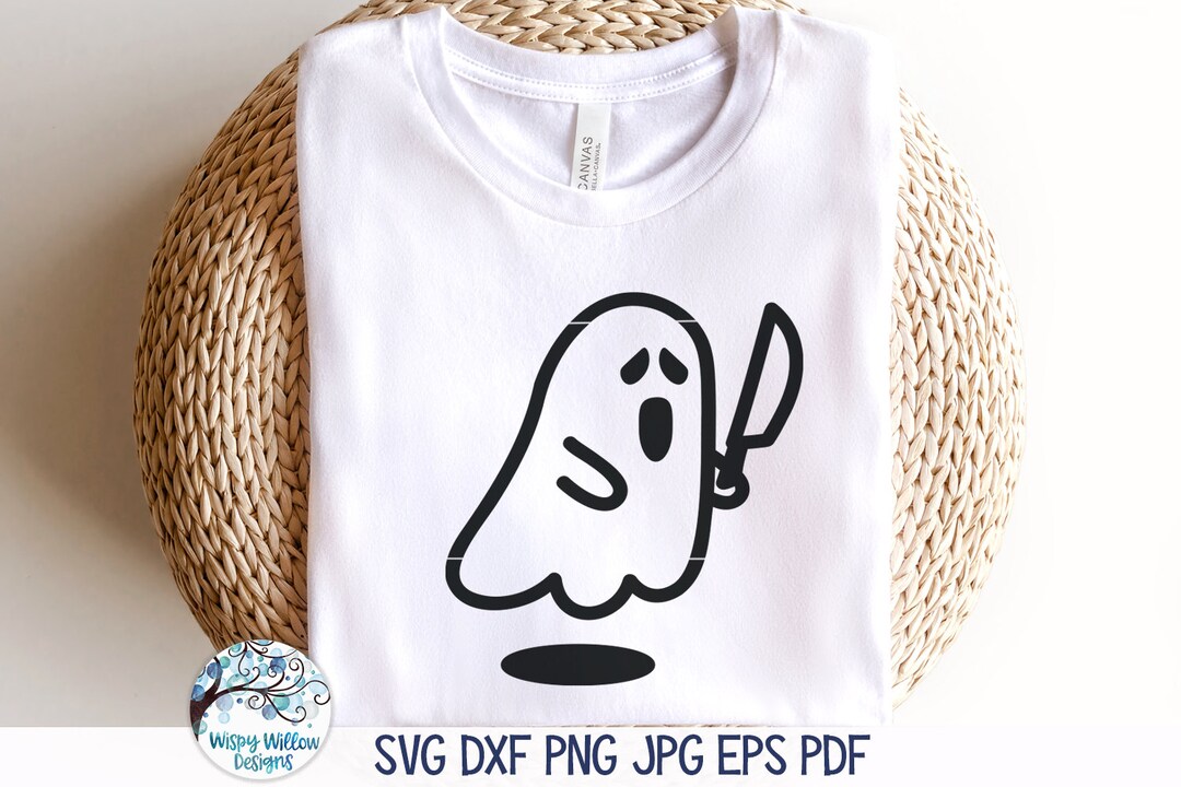 Cute Ghost SVG for Cricut, Halloween Ghost Doodle With Knife PNG, Scary ...
