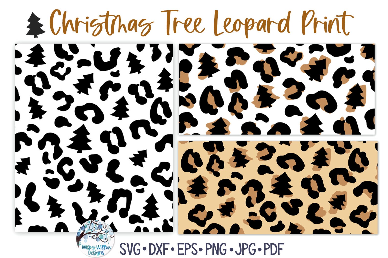 Christmas Tree Leopard Print SVG Bundle for Cricut, Winter Animal Print ...