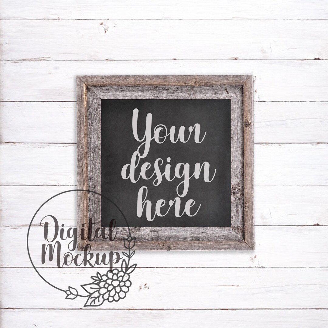 Square Chalkboard Wood Frame Mock Up, Farmhouse, PSD, JPG, Square ...