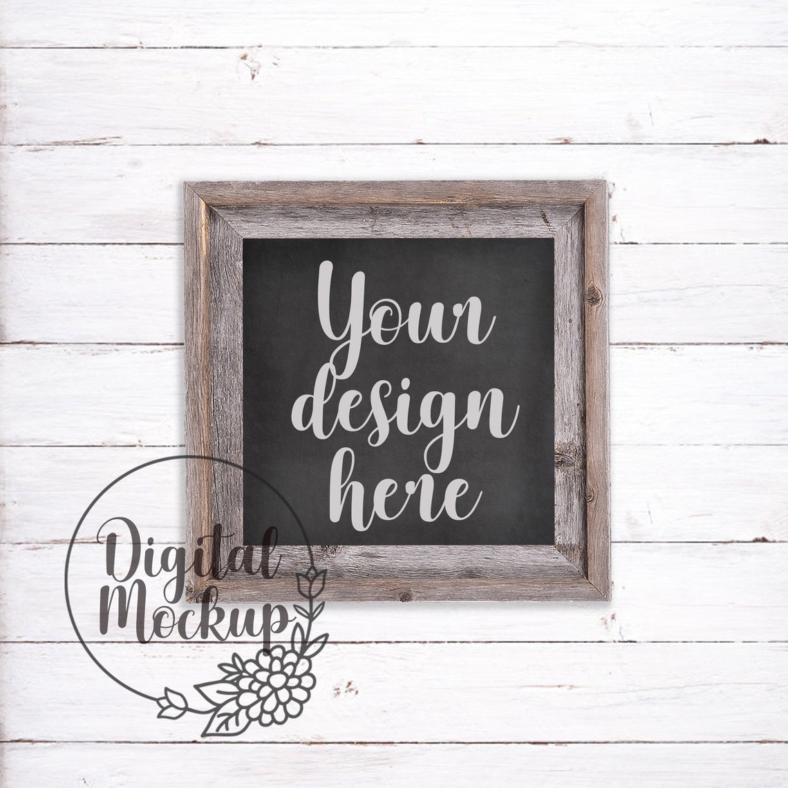 Square Chalkboard Wood Frame Mock Up Farmhouse PSD JPG | Etsy