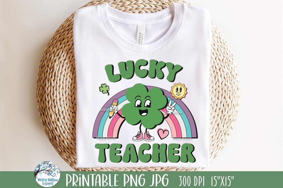 St. Patrick's Day Sublimation Png, Lucky Teacher, Retro Four Leaf ...
