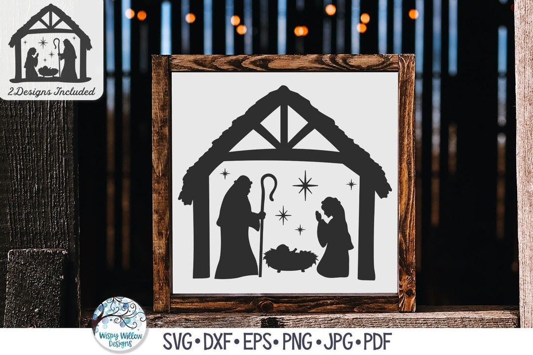 Christmas Nativity Scene SVG for Cricut, Baby Jesus in Manger With Mary ...