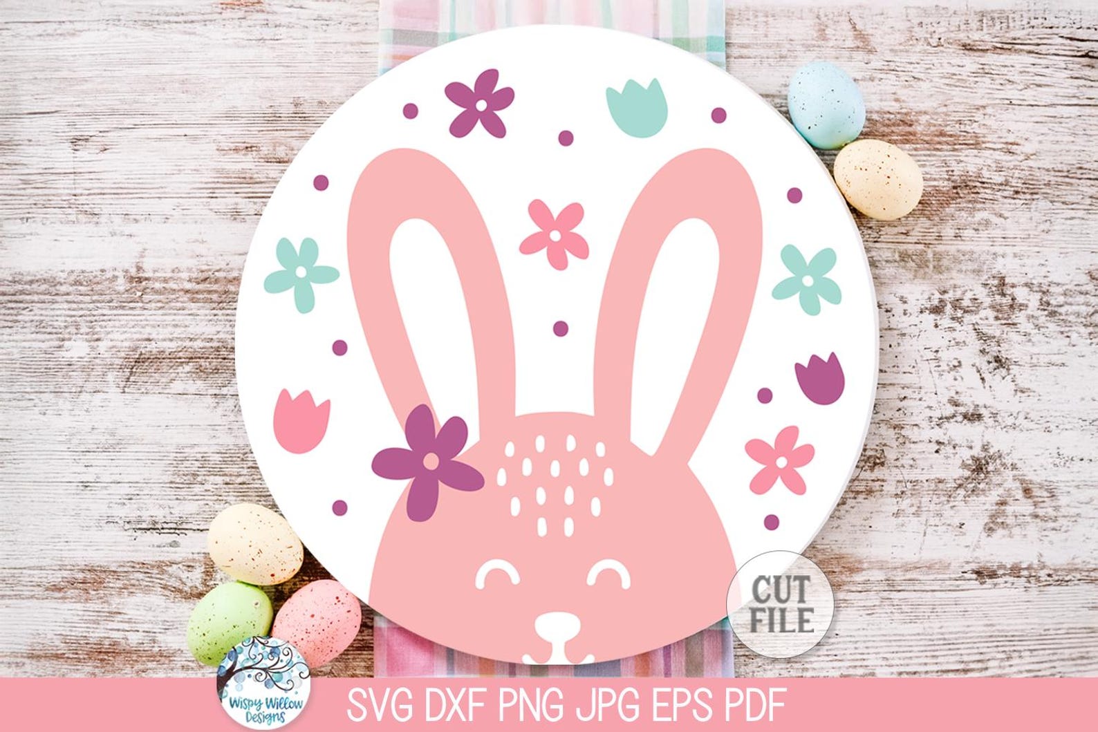 Happy Easter Round Sign SVG File for Cricut, Easter Bunny Front Door ...