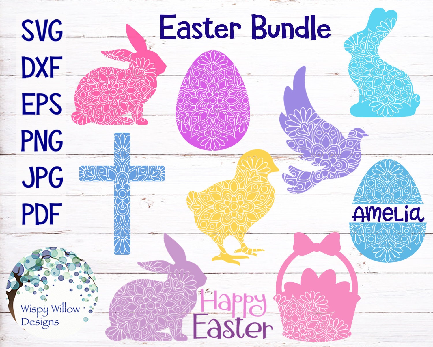 Easter Mandala SVG Bundle DXF PNG Spring Bunny Rabbit | Etsy