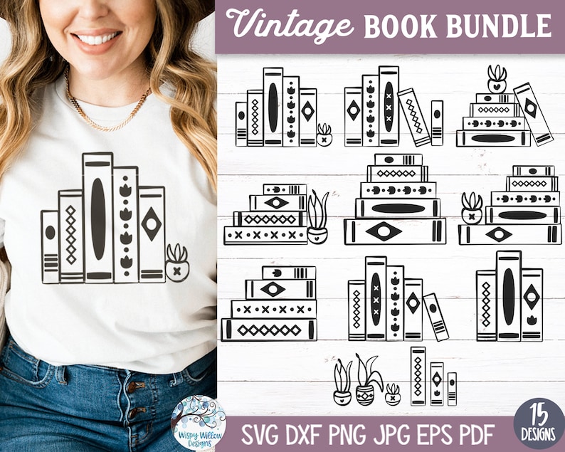 Vintage Book SVG Bundle Library Books in Stack Png Book - Etsy