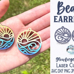 Beach Earring SVG File for Glowforge or Laser Cutter, Sunrise Over ...