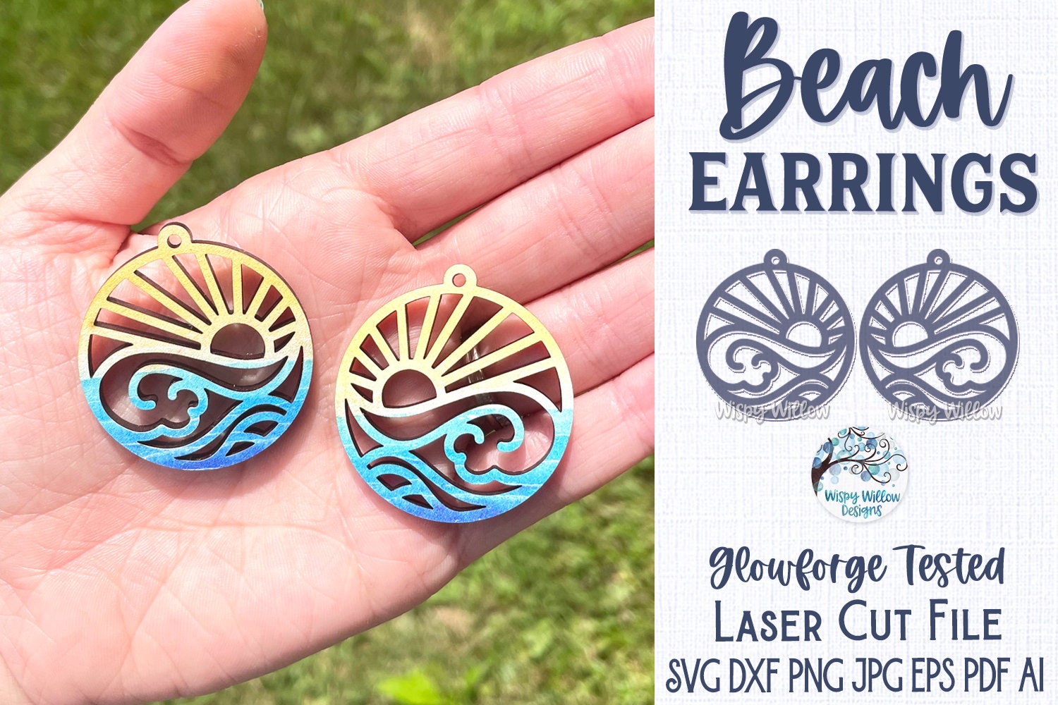 Beach Earring SVG File for Glowforge or Laser Cutter, Sunrise Over ...