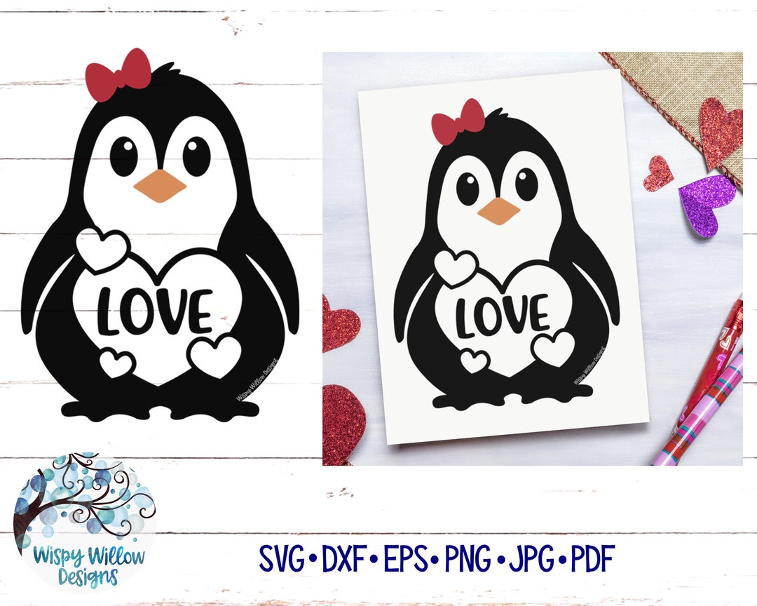 Love Penguin SVG for Cricut, Valentine's Day Animal, Cute Penguin ...