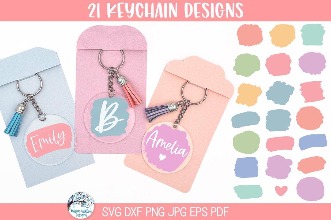 Paint Brush Stroke Keychains SVG Bundle for Cricut, Personalized Round ...