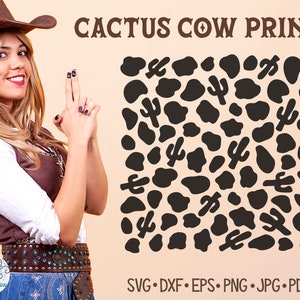 Cactus Cow Print SVG Bundle for Cricut, Desert Plant Animal Print PNG ...