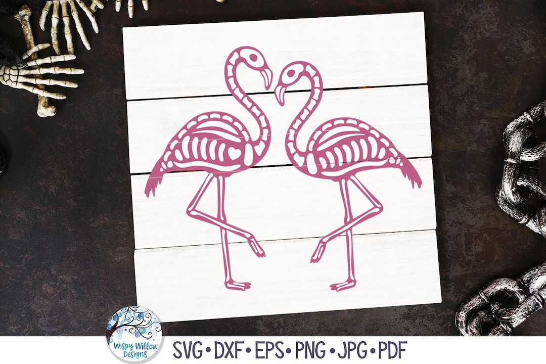 Flamingo Skeletons SVG for Cricut, Two Flamingo Birds, Spooky Halloween ...