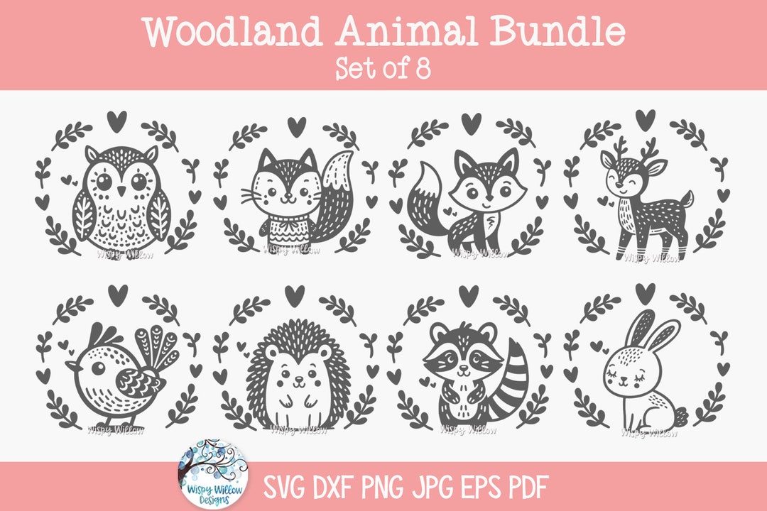 Woodland Animal SVG Bundle for Cricut, Whimsical Baby Animal PNG, Baby ...