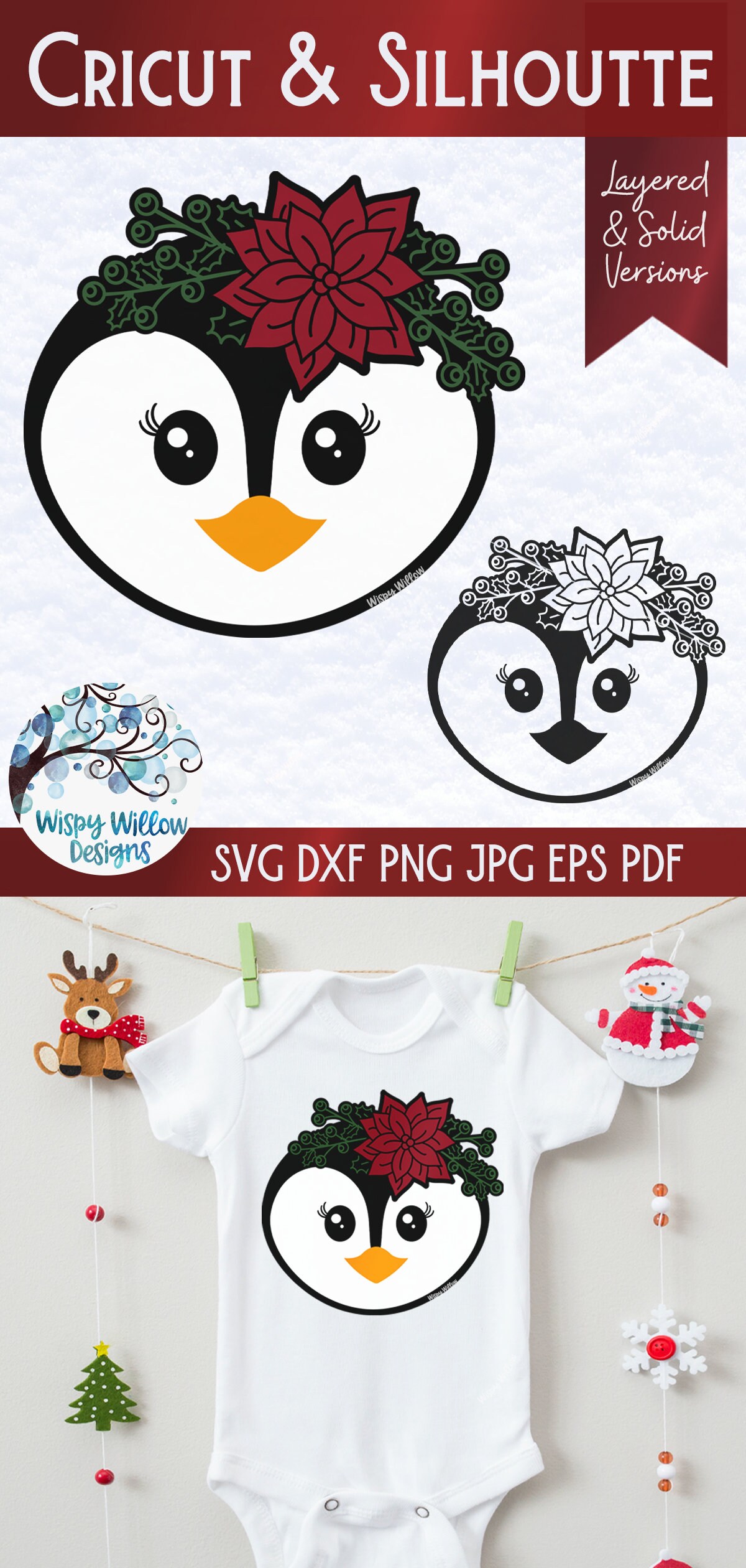 Christmas Penguin SVG, Penguin With Flowers, Winter Penguin, Floral ...