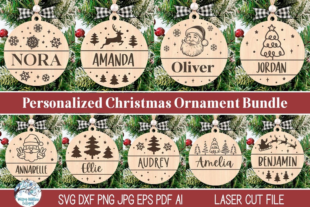 Personalized Name Christmas Ornament SVG File Bundle, Santa Claus ...