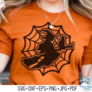 Halloween Bundle SVG for Cricut, Flying Witch on Spider Web, Jack O ...