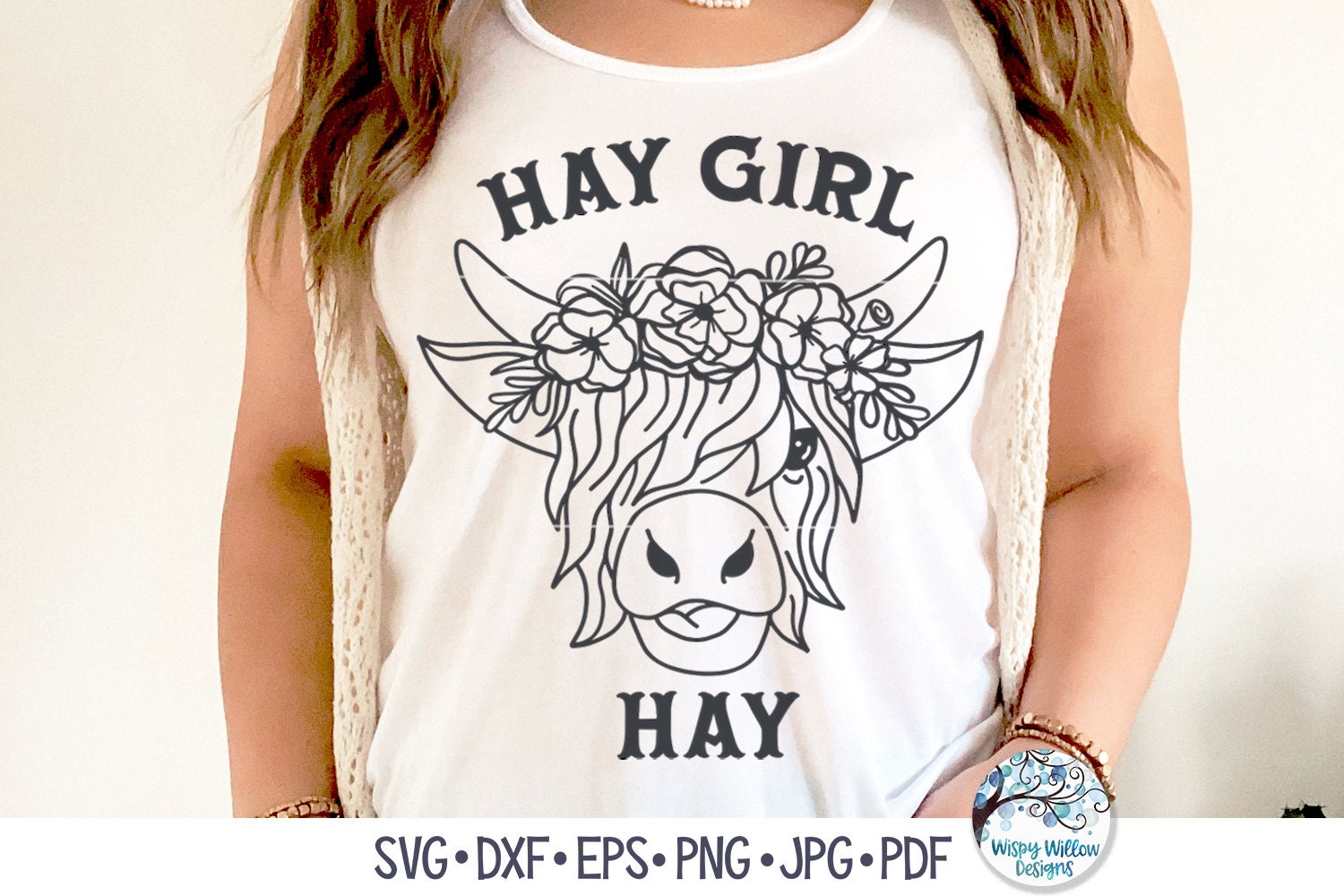 Hay Girl Hay SVG, Highland Cow With Flowers SVG, Funny Highland Cow SVG ...