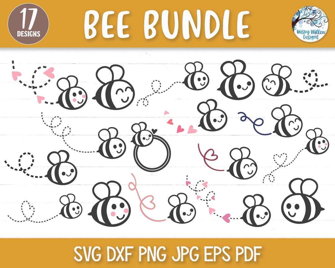 Bee SVG Bundle for Cricut, Flying Bumble Bees With Dotted Lines, Cute ...