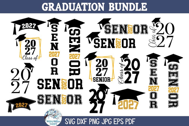 Senior 2027 SVG Bundle for Cricut, Graduation Cap PNG, Class of 2027 ...