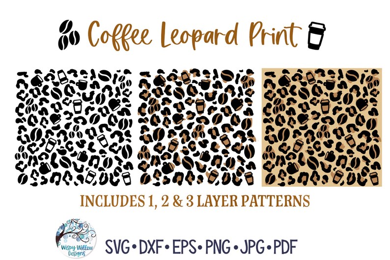Coffee Leopard Print SVG Bundle for Cricut, Latte Mugs and Coffee Bean ...